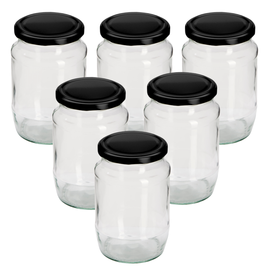 2lb / 720ml - Round Glass Jam Jar With Black Twist Off Lid - Pack Of 6 ...