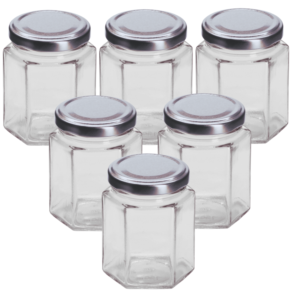 8oz Hexagonal 190ml Glass Jam Jars With Silver Twist Off Lids - Pack Of ...