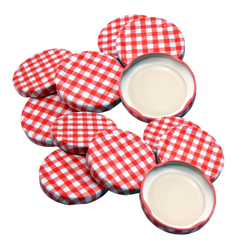 63mm Twist On Jam Jar Lids - Red Gingham - Pack Of 12 - Balliihoo