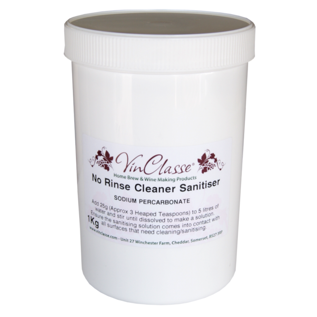 Vinclasse No Rinse Cleaner Sanitiser - 1kg Tub - Sodium Percarbonate ...