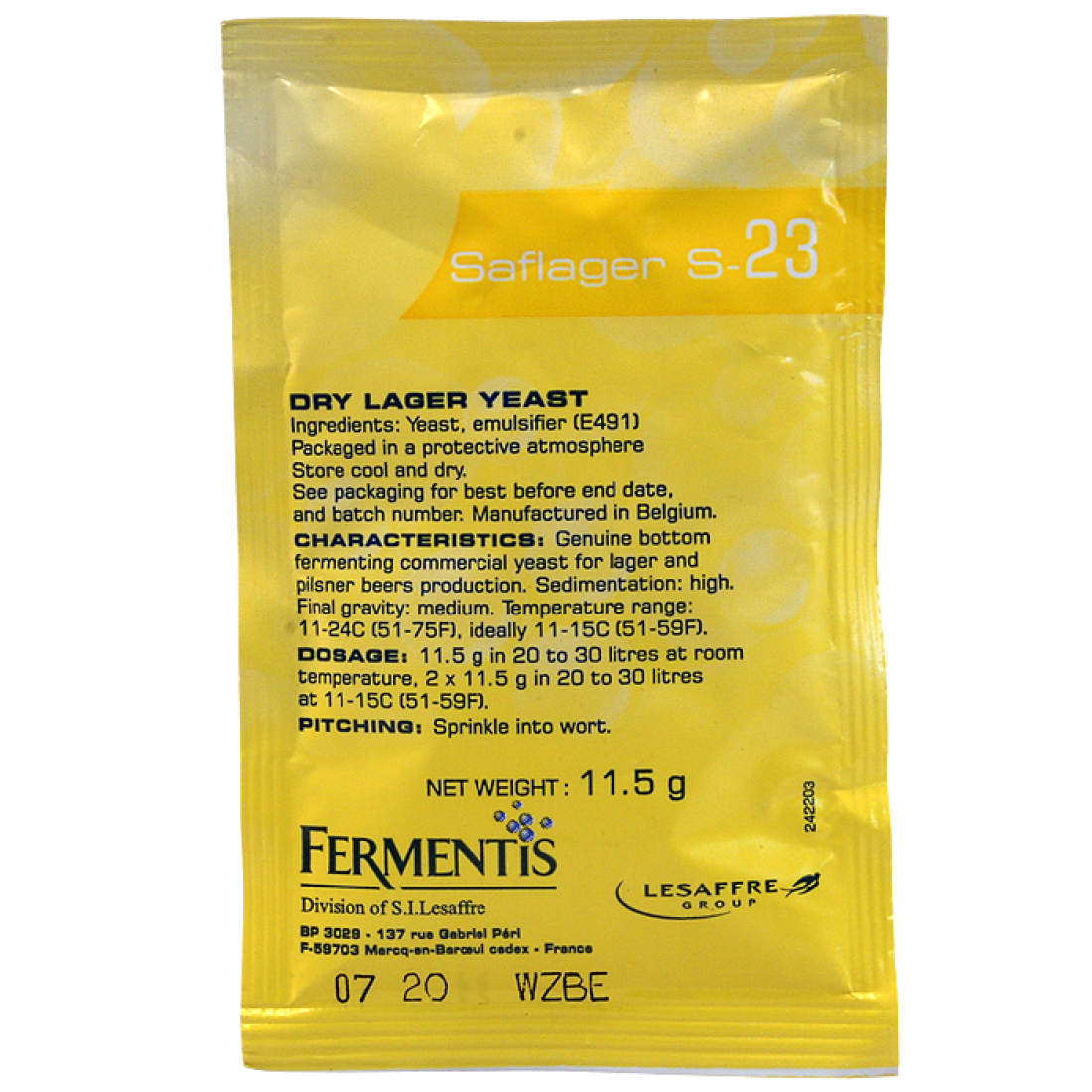 Fermentis Brewing Yeast - Saflager S-23 - 11.5 Gram Sachet Of Dry Lager ...